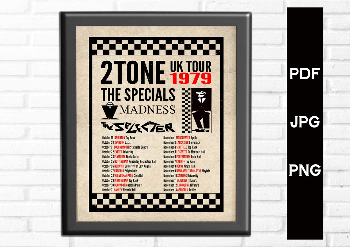 2 Tone Tour 1979 Poster, the Specials, Madness, the Selecter (digital ...