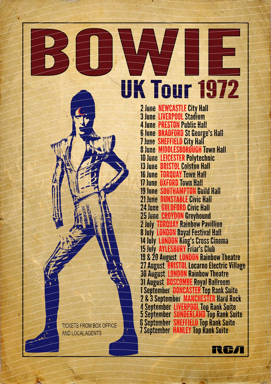 David Bowie Reimagined 1972 UK Tour Poster A3, Png, Pdf, Jpg - Etsy