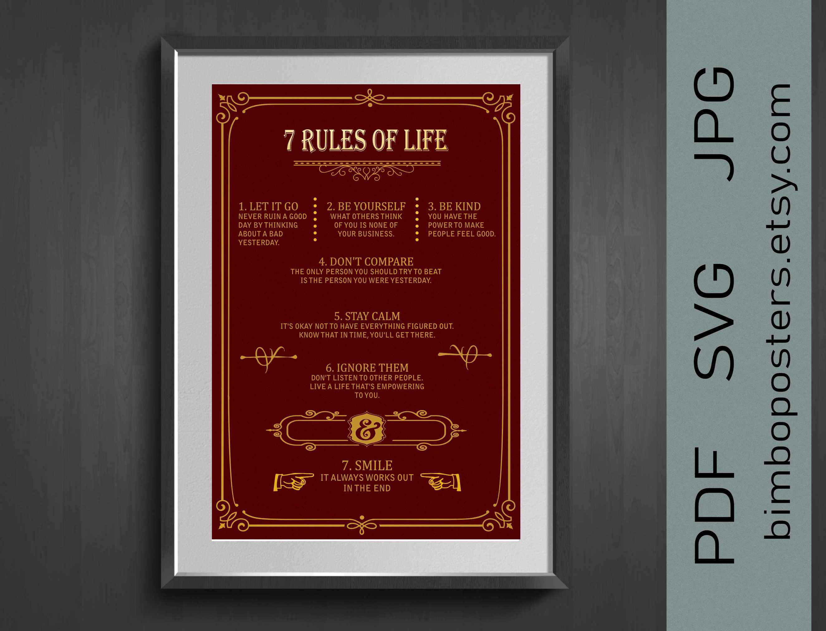 7 Rules of Life Svg, 7 Rules of Life Motiviational, 7 Rules of Life ...