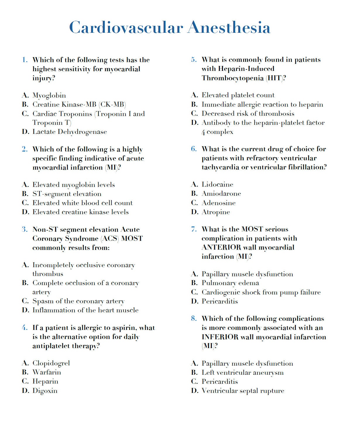 Cardiovascular Anesthesia Questions - Etsy