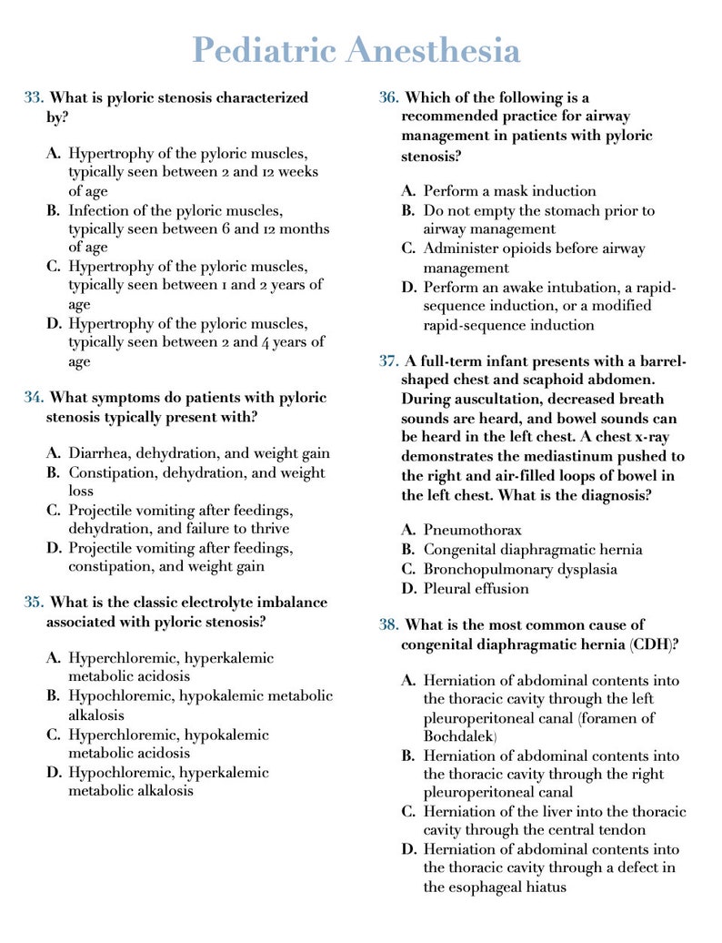 Pediatric Anesthesia Questions - Etsy