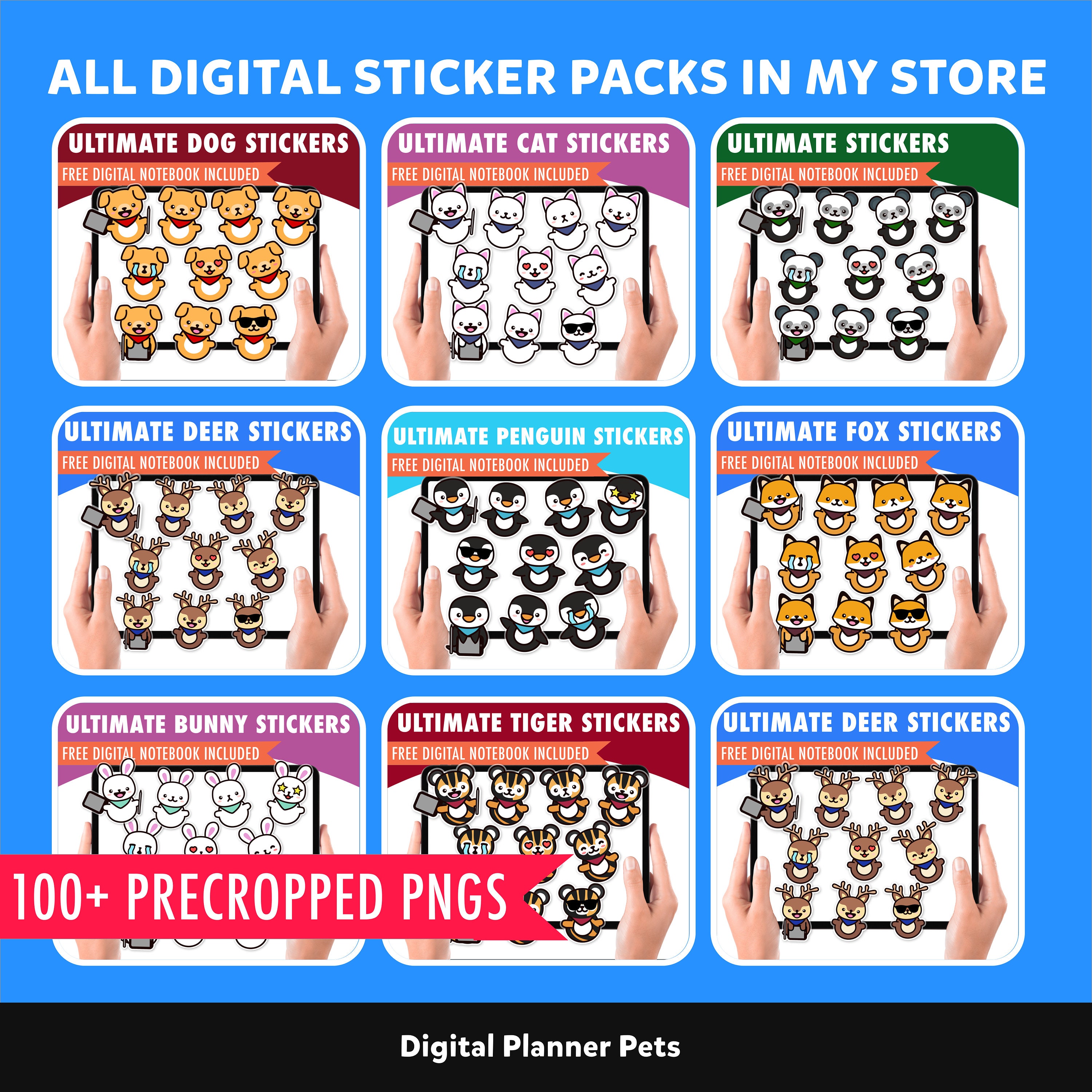 MEGA Animal Digital Sticker Pack, PNG Files of Digital Stickers ...