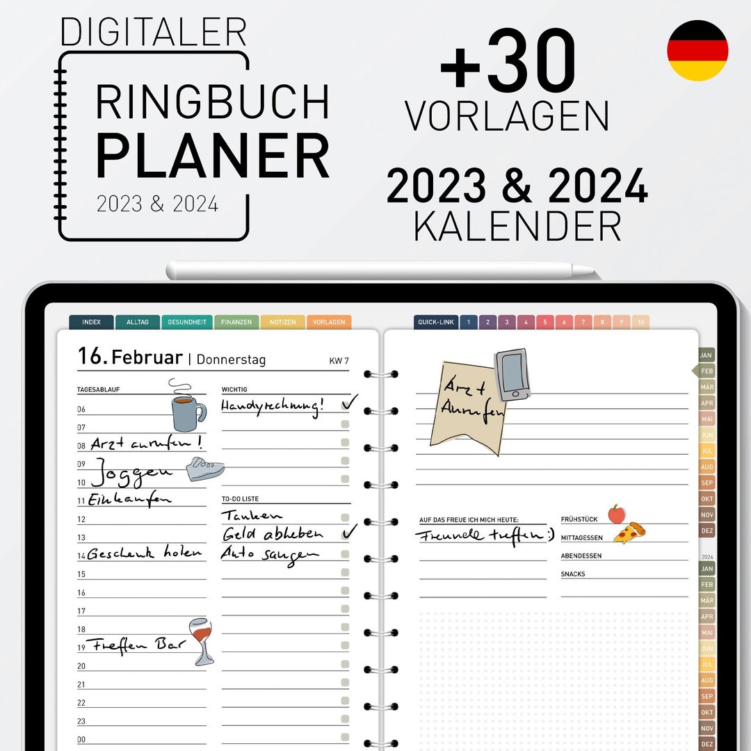 Digitaler Ringbuch Kalender 2023/2024 Auf Deutsch Für - Etsy