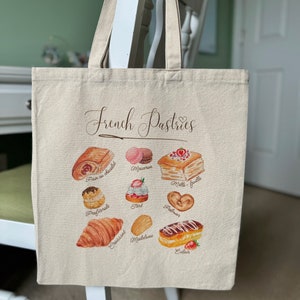 French Pastries Tote, Baking Tote, Gift for Baker, Croissants, Macarons ...