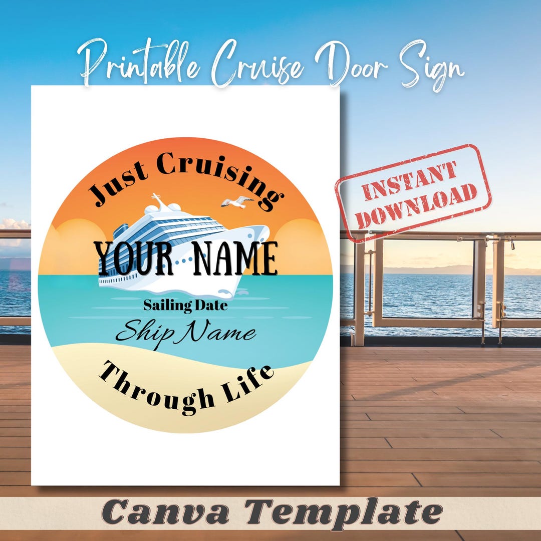 Cruise Cabin Door Sign, Editable Canva Template, Just Cruising, Fill ...
