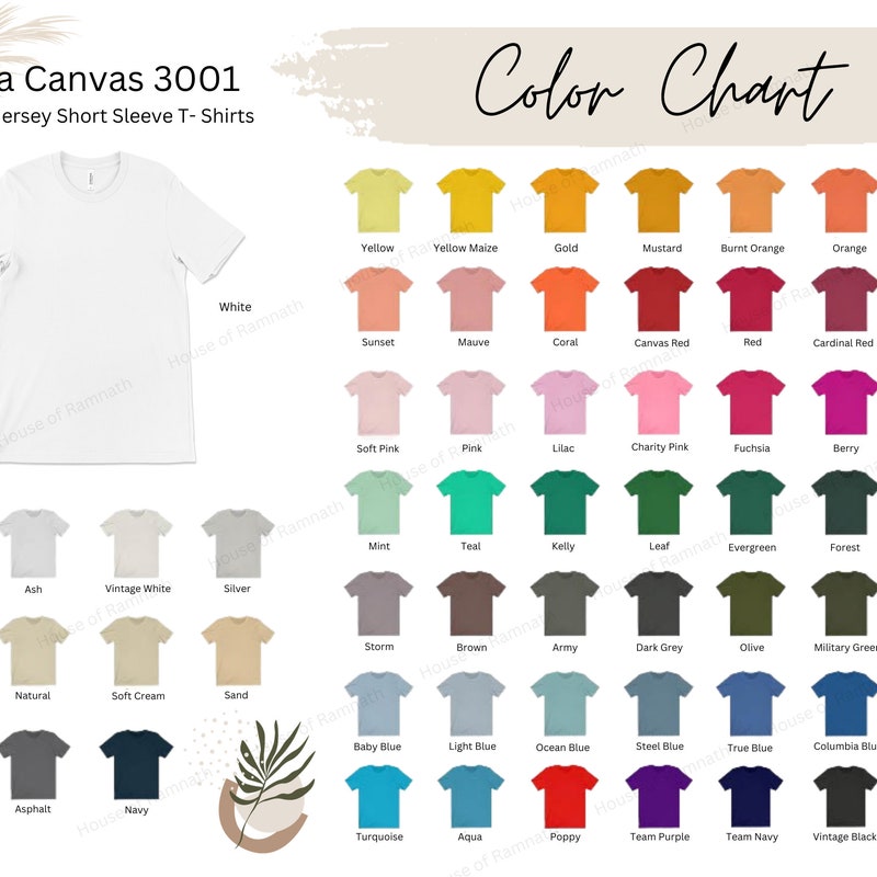 Shirt Color Chart - Etsy