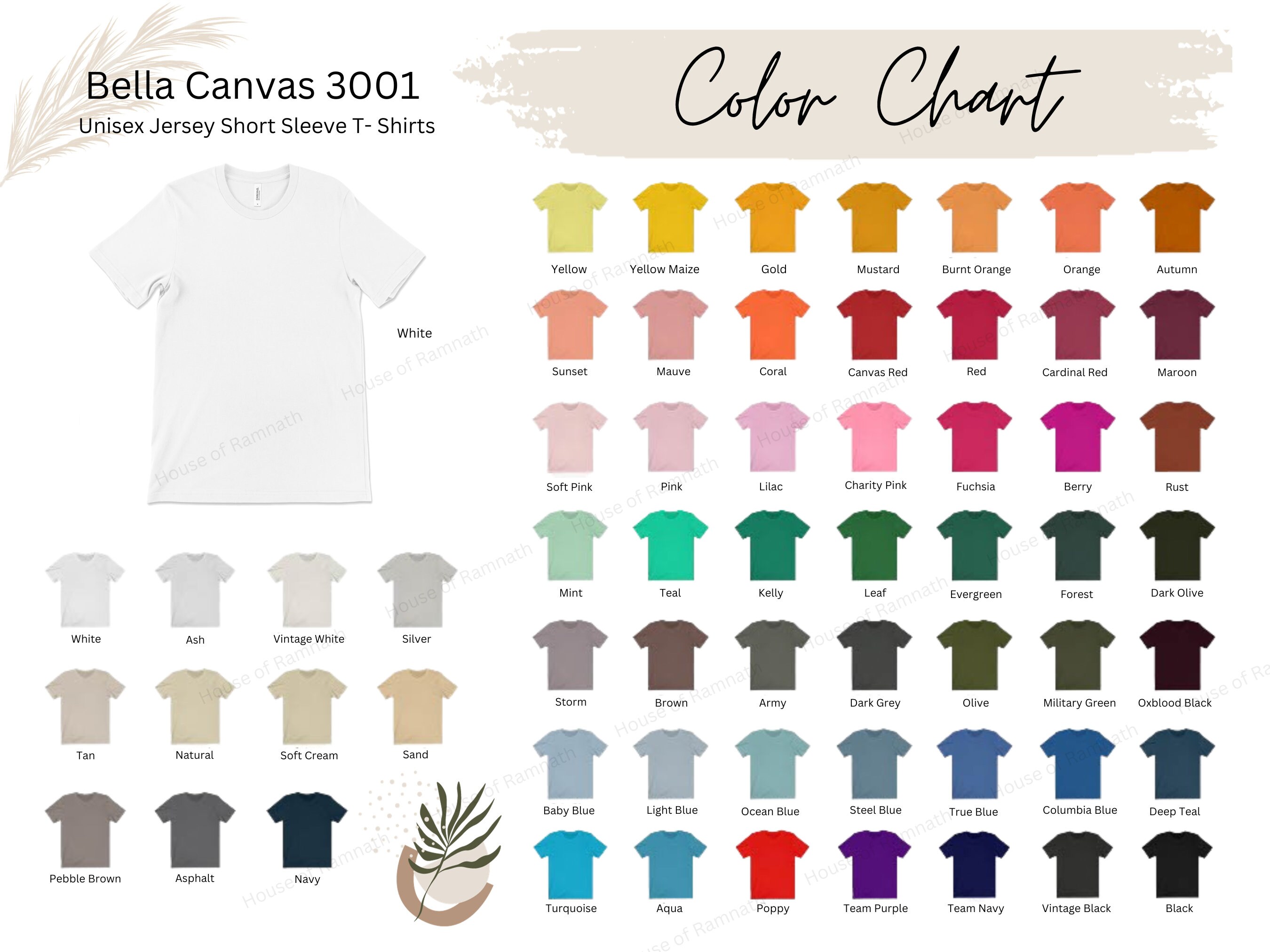 Bella Canvas 3001 Color Chart Mockup, Boho, Minimalist - Etsy
