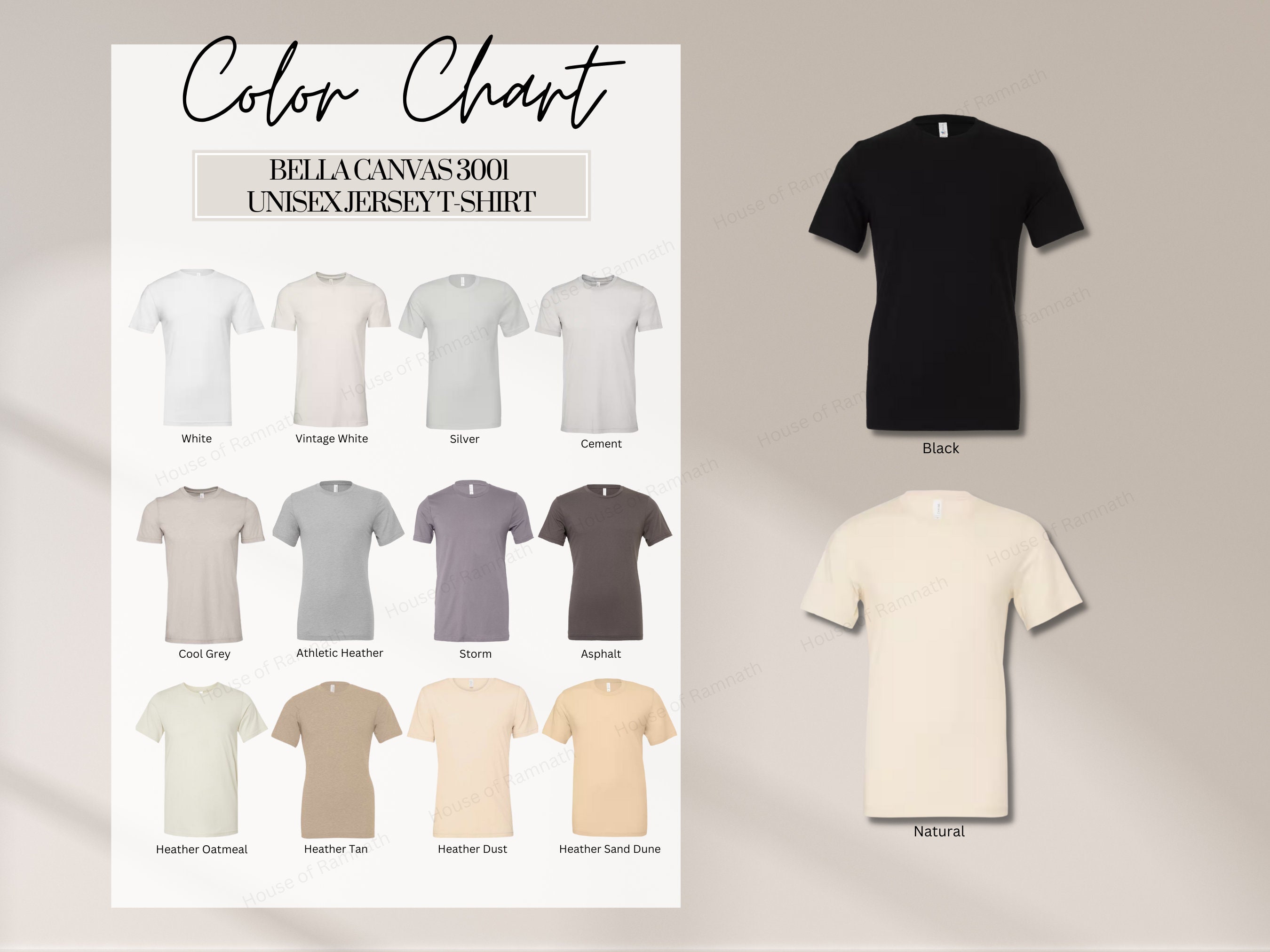 Bella Canvas 3001 Color Chart Mockup, Neutral Colors - Etsy