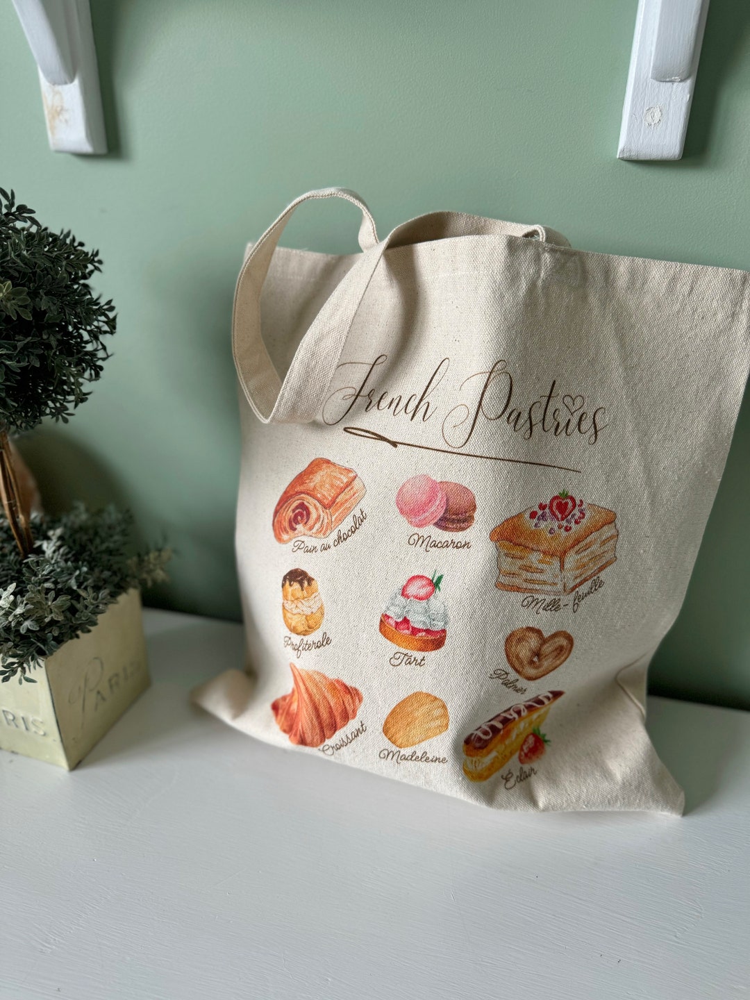 French Pastries Tote, Baking Tote, Gift for Baker, Croissants, Macarons ...