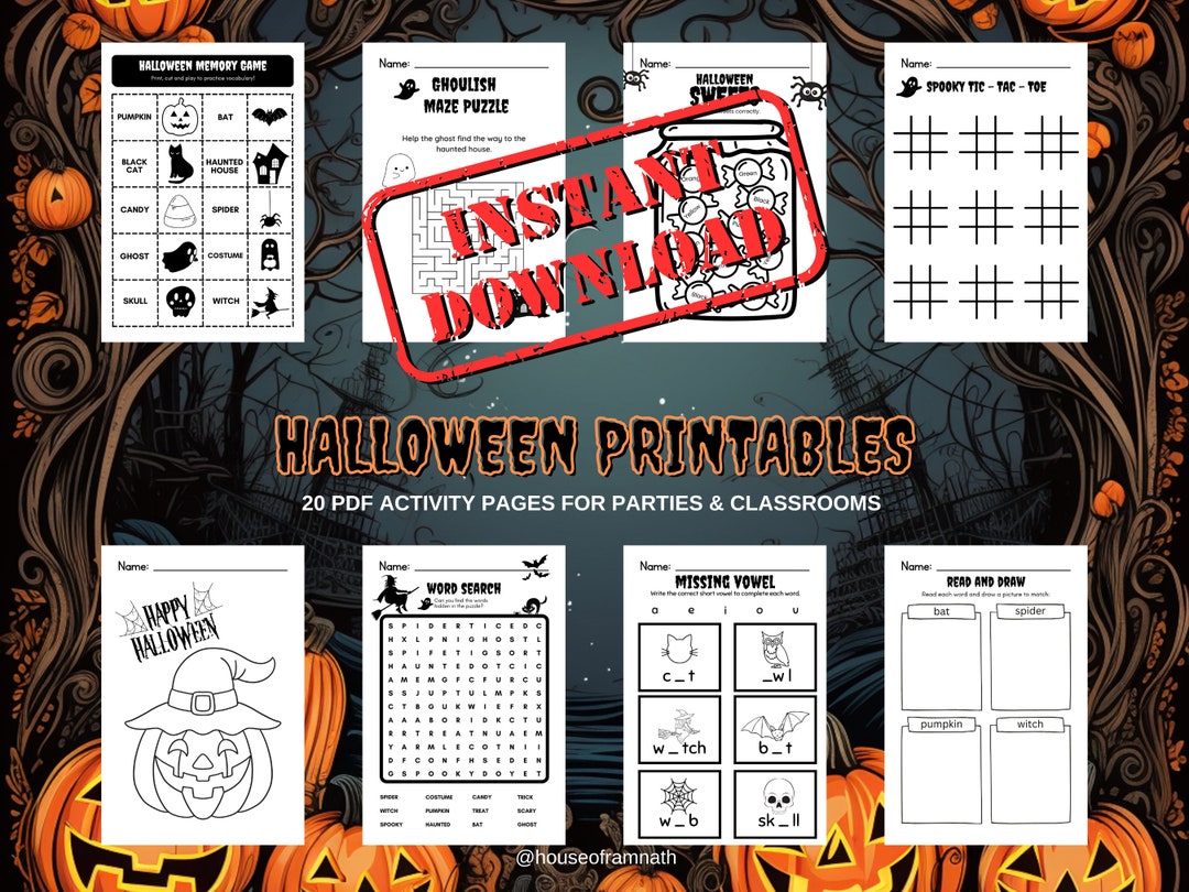 Halloween Activity Sheets: Kids Coloring Pages & Word Search (printable ...