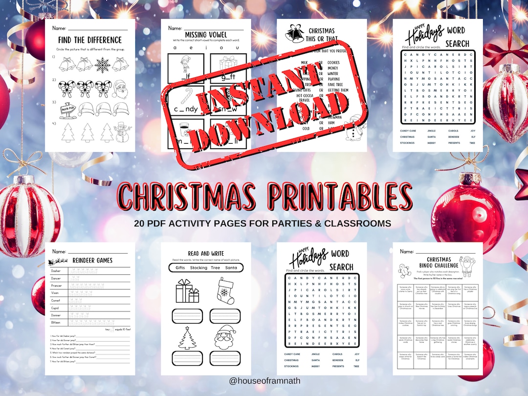 Printable Christmas Worksheets, Activity Sheets Bundle, Classroom Print ...