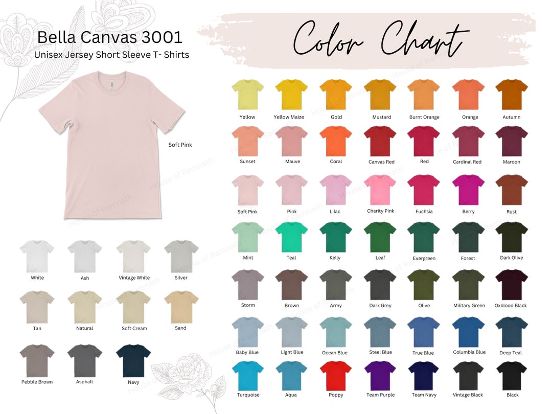 Bella Canvas 3001 Color Chart Mockup, T-shirt Mockup, Unisex Jersey ...