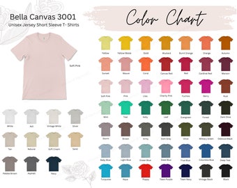 2023 Printify Bella Canvas 3001 Color Chart, Bella Canvas Unisex Tshirt ...