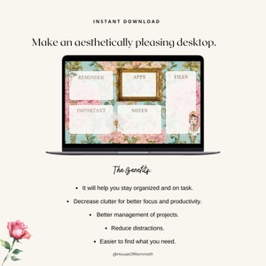 Floral Desktop Wallpaper Organizer Kit for Mac and Windows, Garden Girl ...