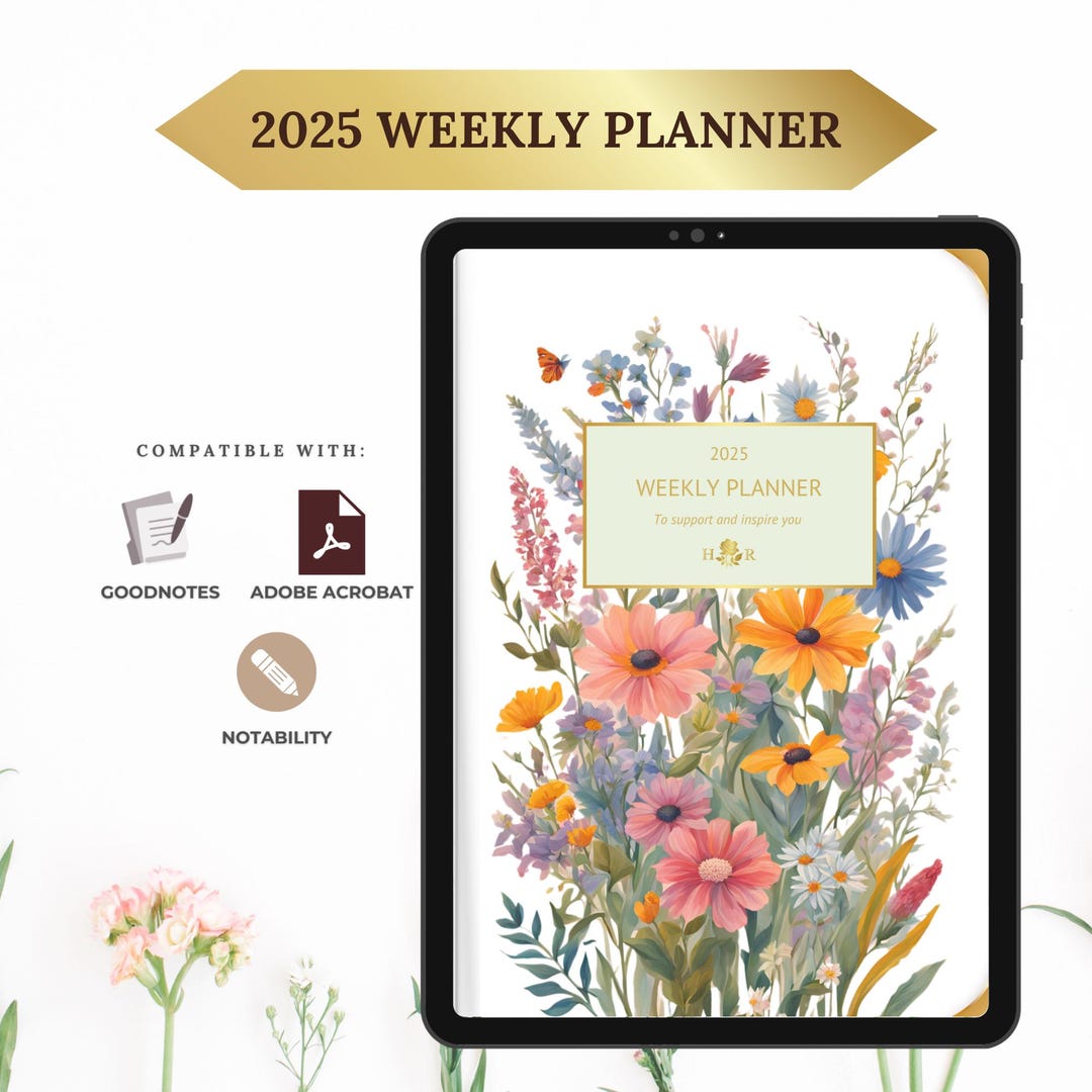 2025 Luxe Watercolor Flowers Planner, Digital Planner for Goodnotes ...
