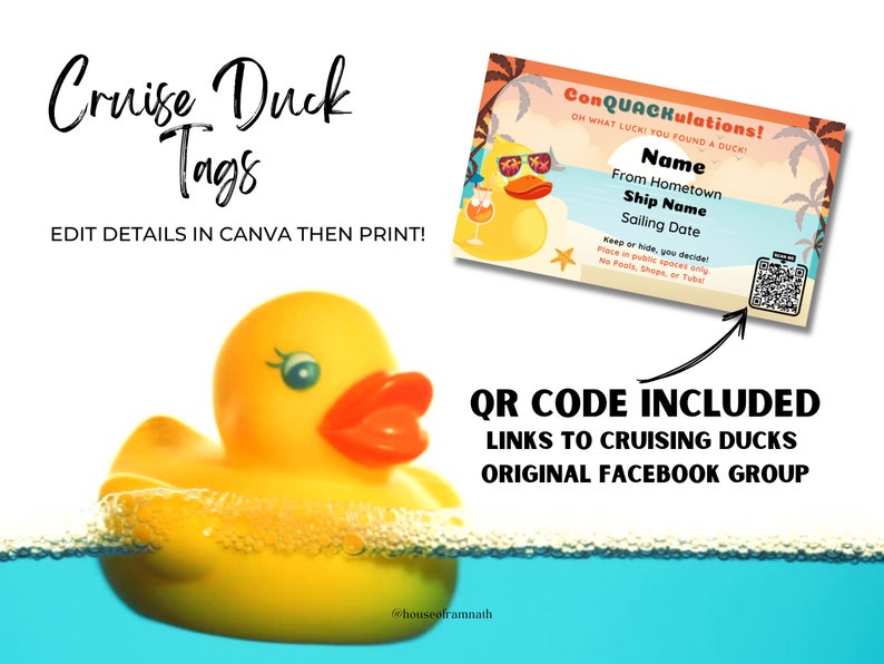 Cruise Duck Tags, Editable Canva Template, Fill and Print, Beach Drink ...