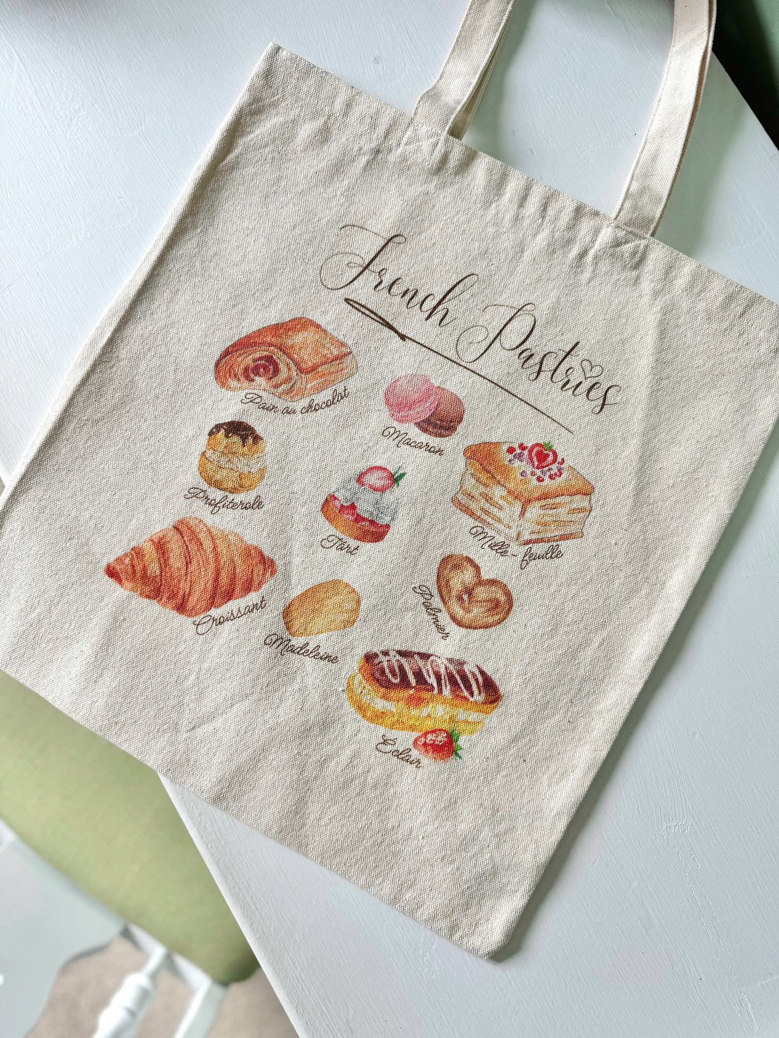 French Pastries Tote, Baking Tote, Gift for Baker, Croissants, Macarons ...