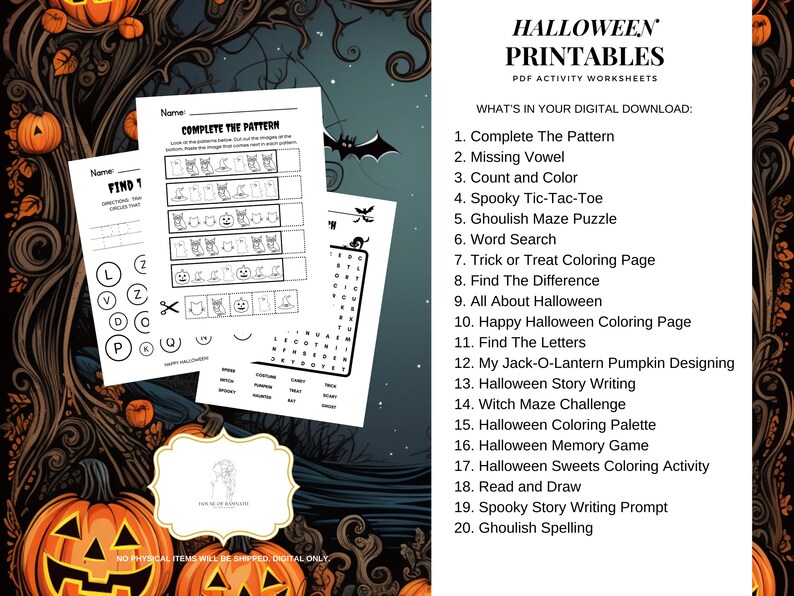 Halloween Activity Sheets: Kids Coloring Pages & Word Search (printable ...