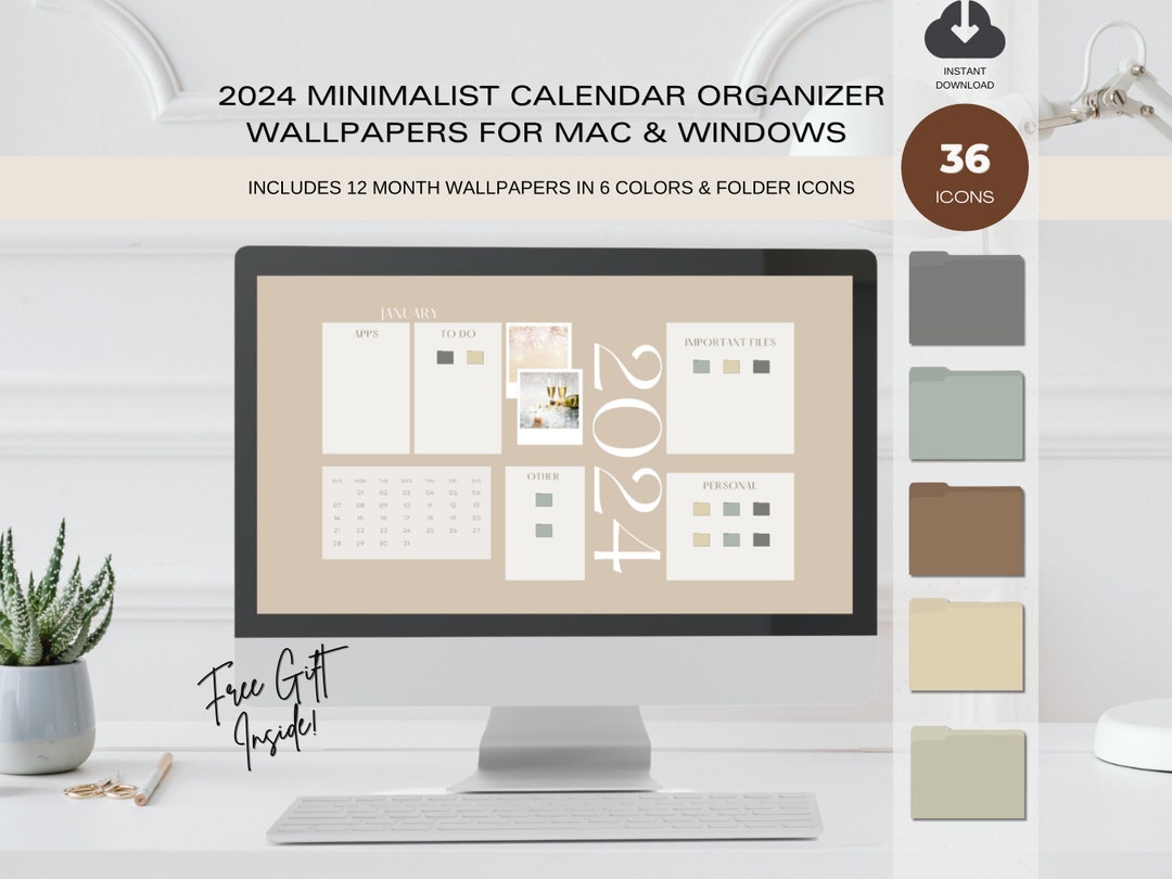 2024 Desktop Calendar Wallpaper, Minimalist Desktop Organizer for Mac ...