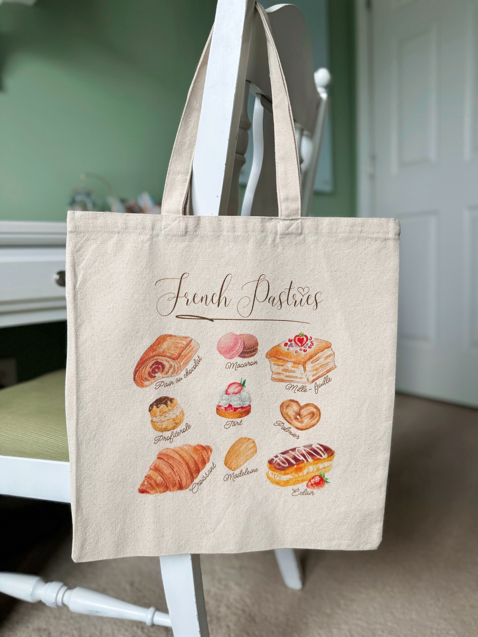 French Pastries Tote, Baking Tote, Gift for Baker, Croissants, Macarons ...