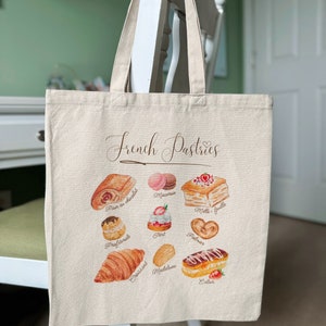 French Pastries Tote, Baking Tote, Gift for Baker, Croissants, Macarons ...