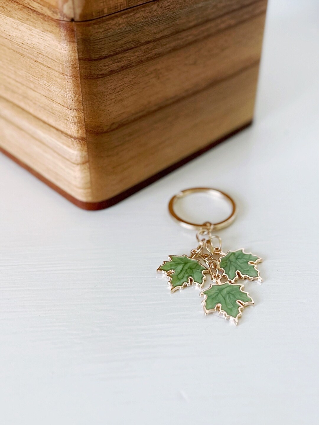 Enamel Maple Leaf Keychain: Green Autumn Charm - Etsy