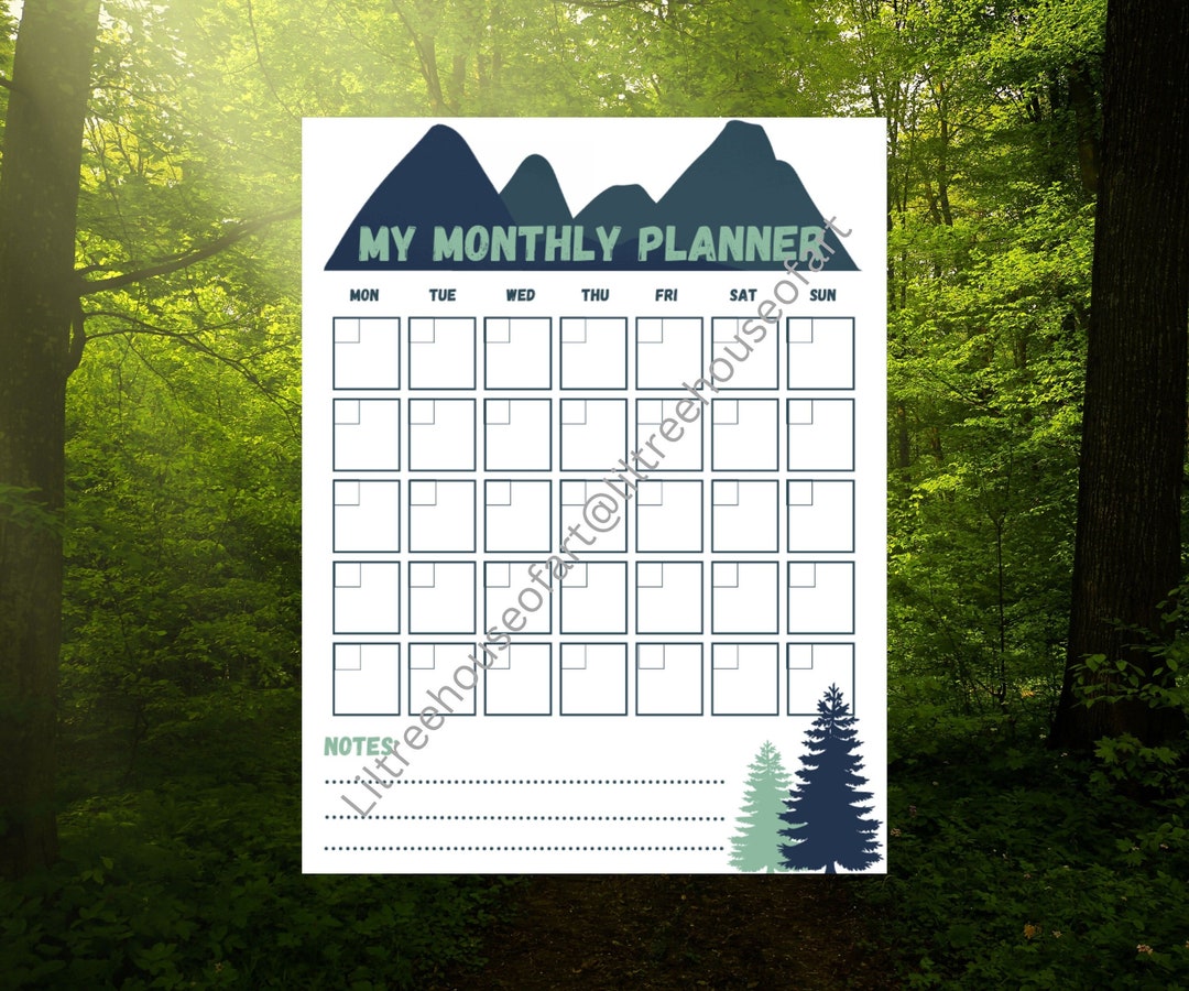 Mountains Themed Custom Monthly Planner | Custom Monthly Calendar ...