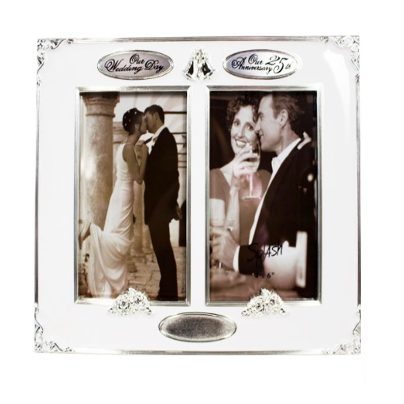 Personalized Silver 25th Anniversary Photo Frame: 'then and Now' Double ...