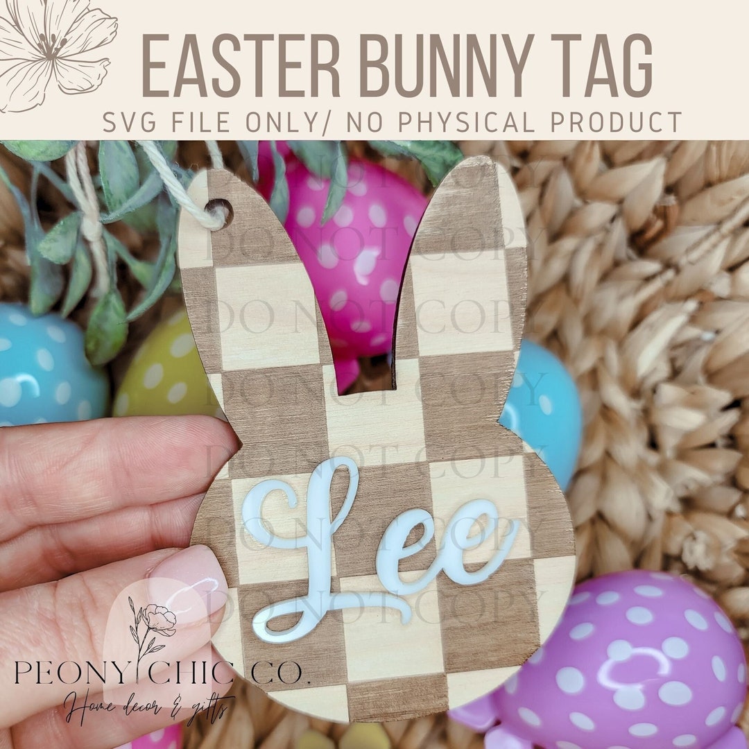 Personalized Easter Bunny Tag Laser Ready, Boho Retro Bunny Tag, Easter ...