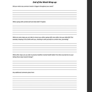 Coping Skills Log (mental Health Work Sheet) - Etsy