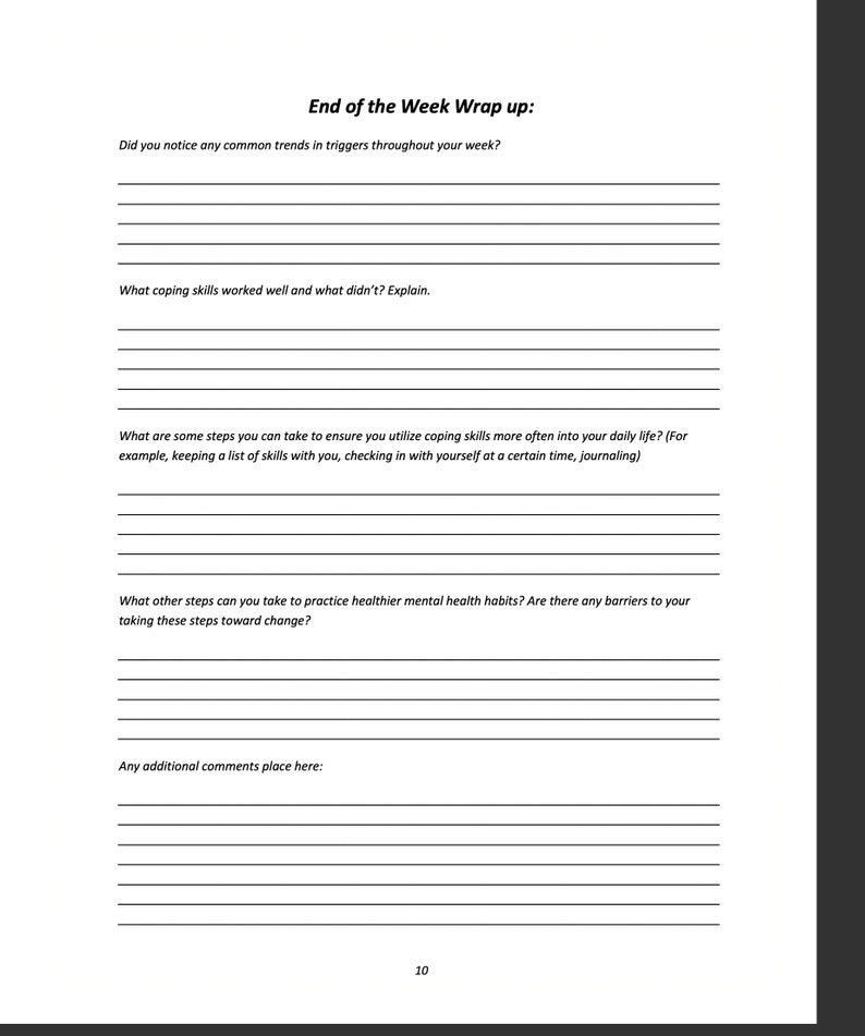 Coping Skills Log (mental Health Work Sheet) - Etsy