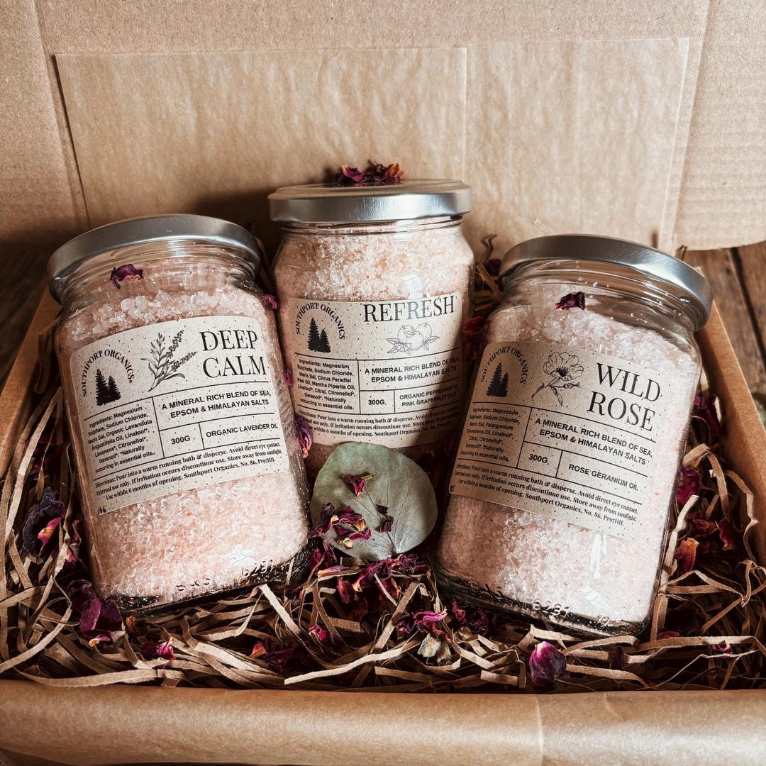 Organic Bath Salts Gift Set, Bath Soak Self Care Hamper, Zero Waste ...