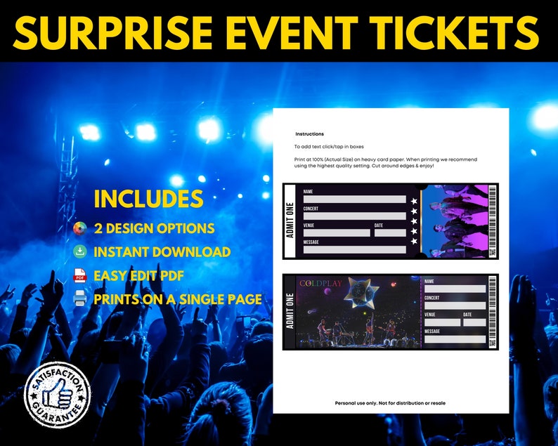 PRINTABLE Coldplay Reveal Surprise Ticket Coldplay Ticket | Etsy Canada