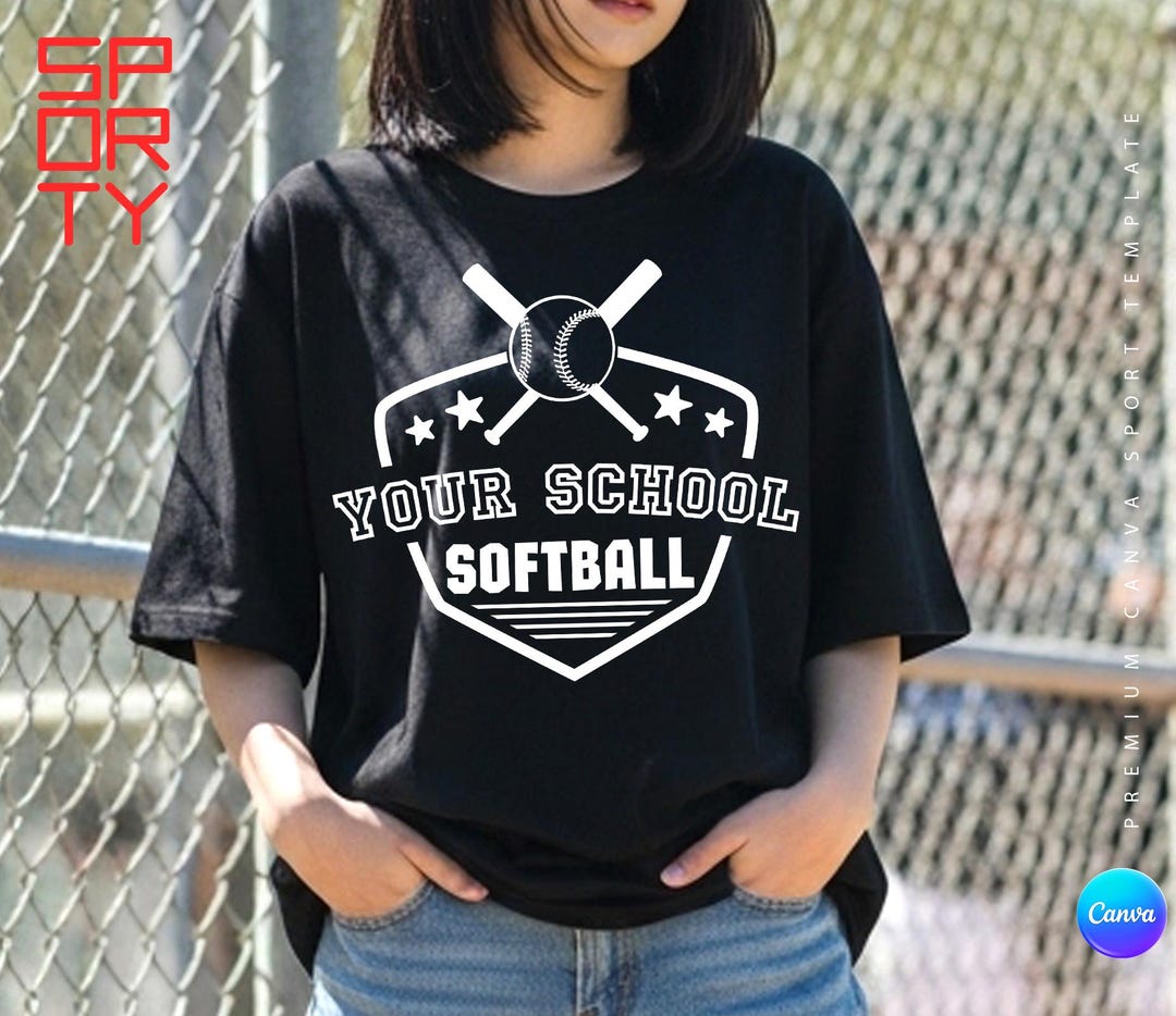 Softball Team Logo Canva Template, Editable School Name, Varsity Shield ...