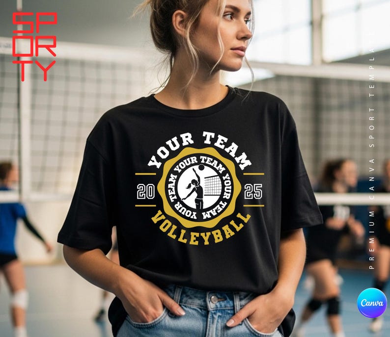 Volleyball Team Logo Canva Template | Editable Volleyball Shirt Design ...