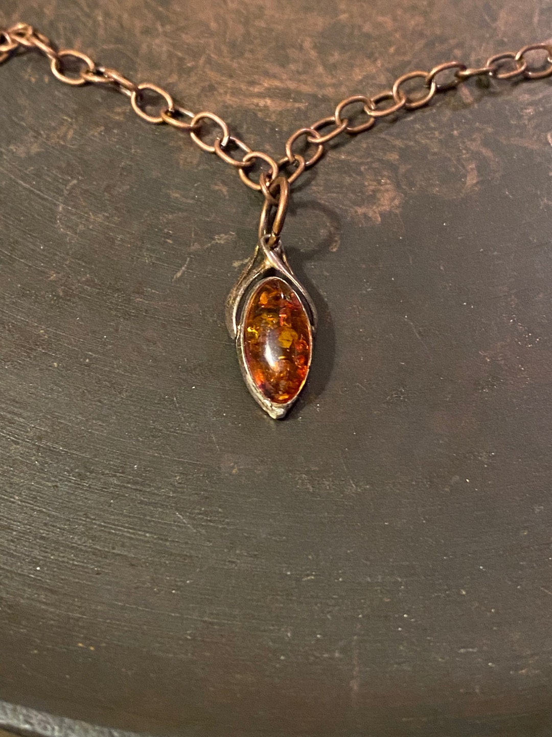 Amber Pendant With Copper Chain - Etsy