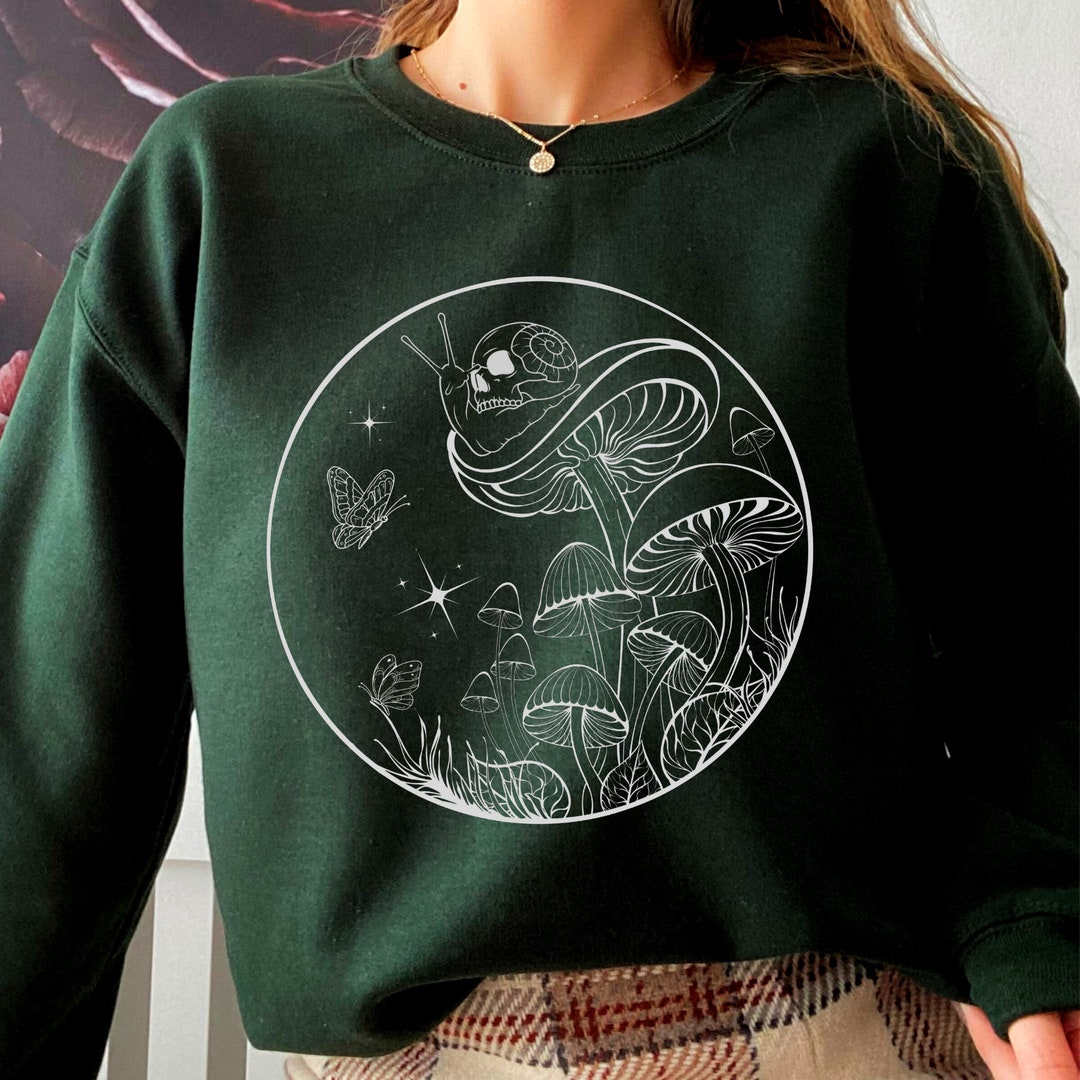 Skull Snail Cottagecore Sweater Crewneck Mushroom Spooky Season - Etsy