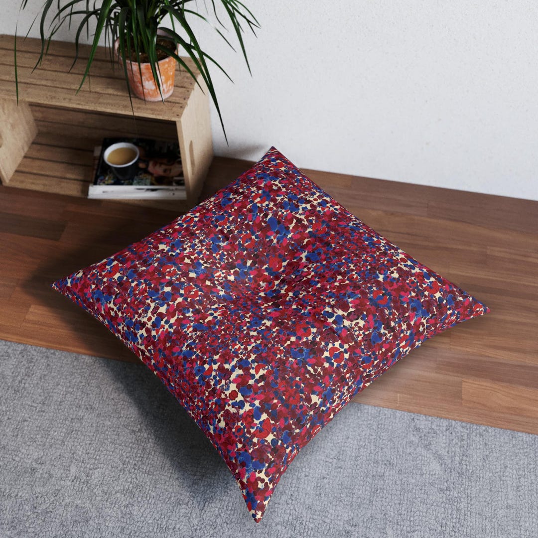 Red Blue Tweed Pattern Tufted Floor Pillow - Etsy
