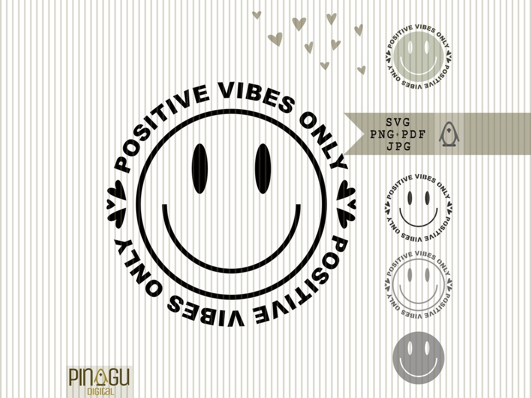 SVG & PNG - Smiley "positive vibes only" – Perfekt für Plotter und DIY ...