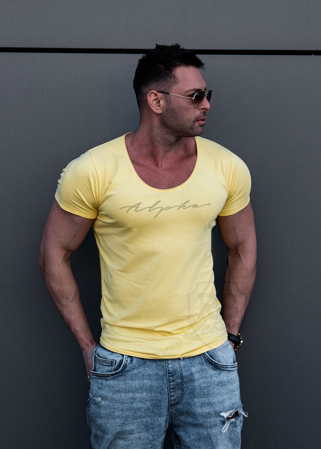 Men's Yellow Scoop Neck T-shirt - Alpha Gym Shirt - Etsy
