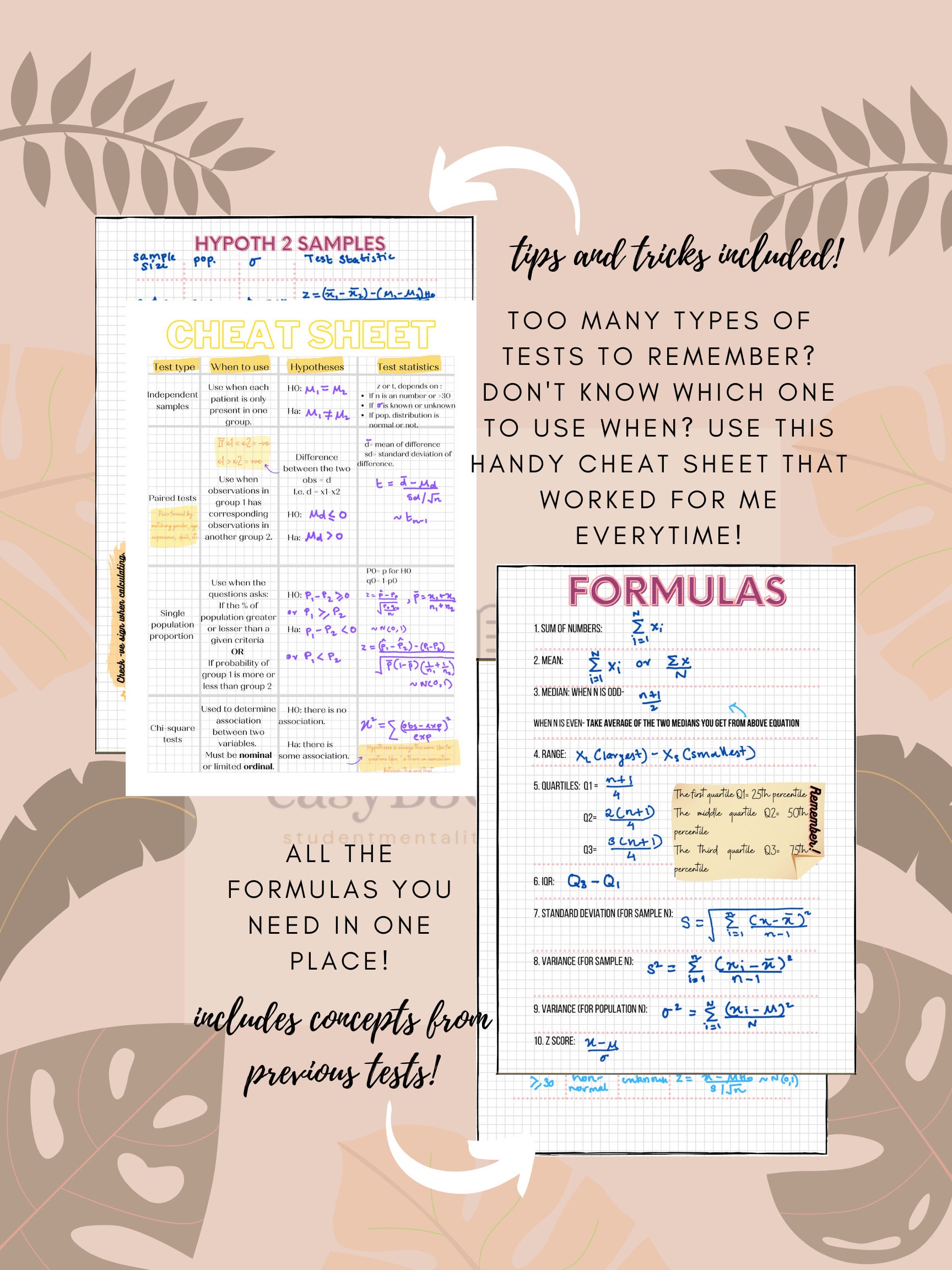 HTHSCI 2S03- Introduction to Statistics for Nursing- CHEAT SHEET - Etsy