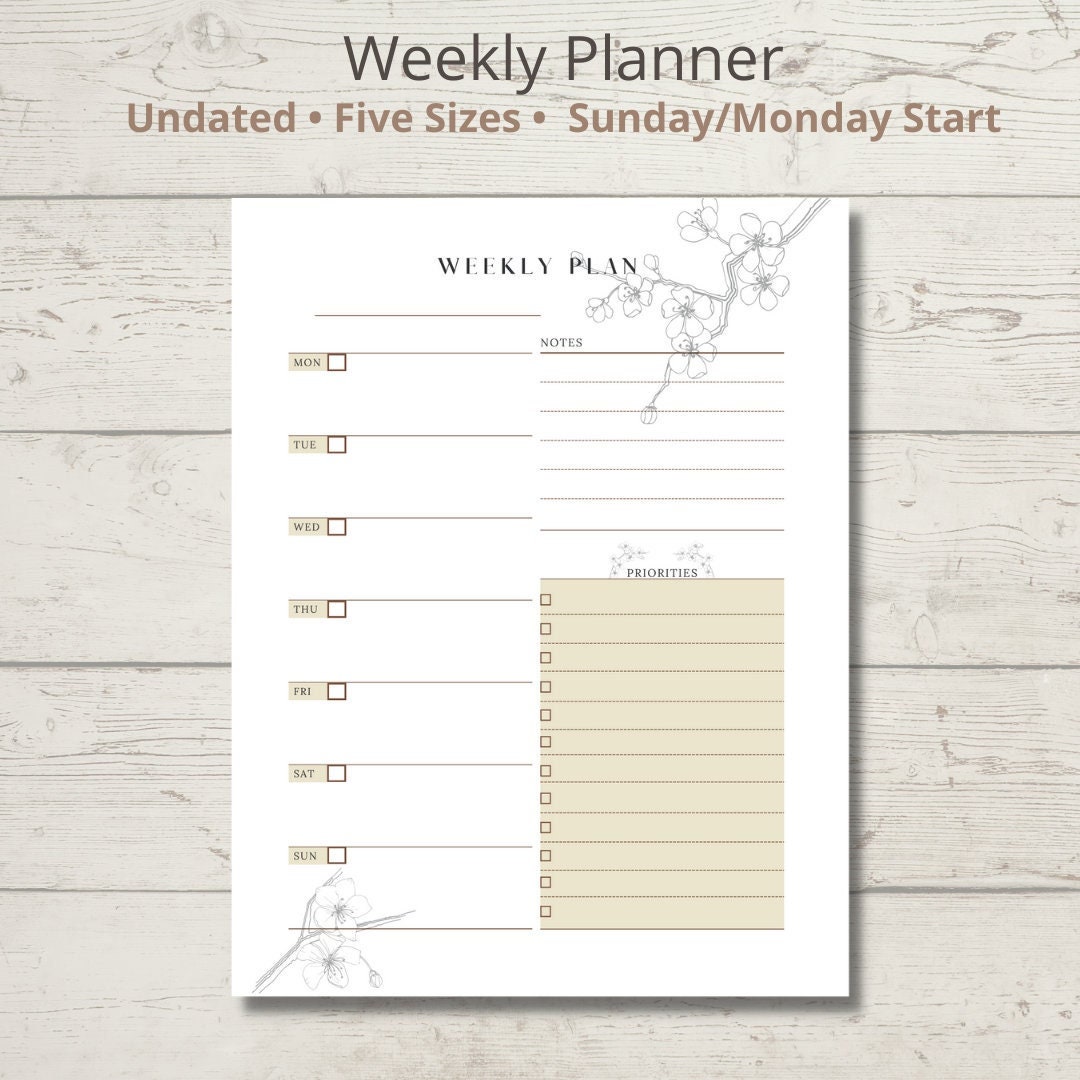 Cherry Blossom Simplified Weekly Planner - Etsy