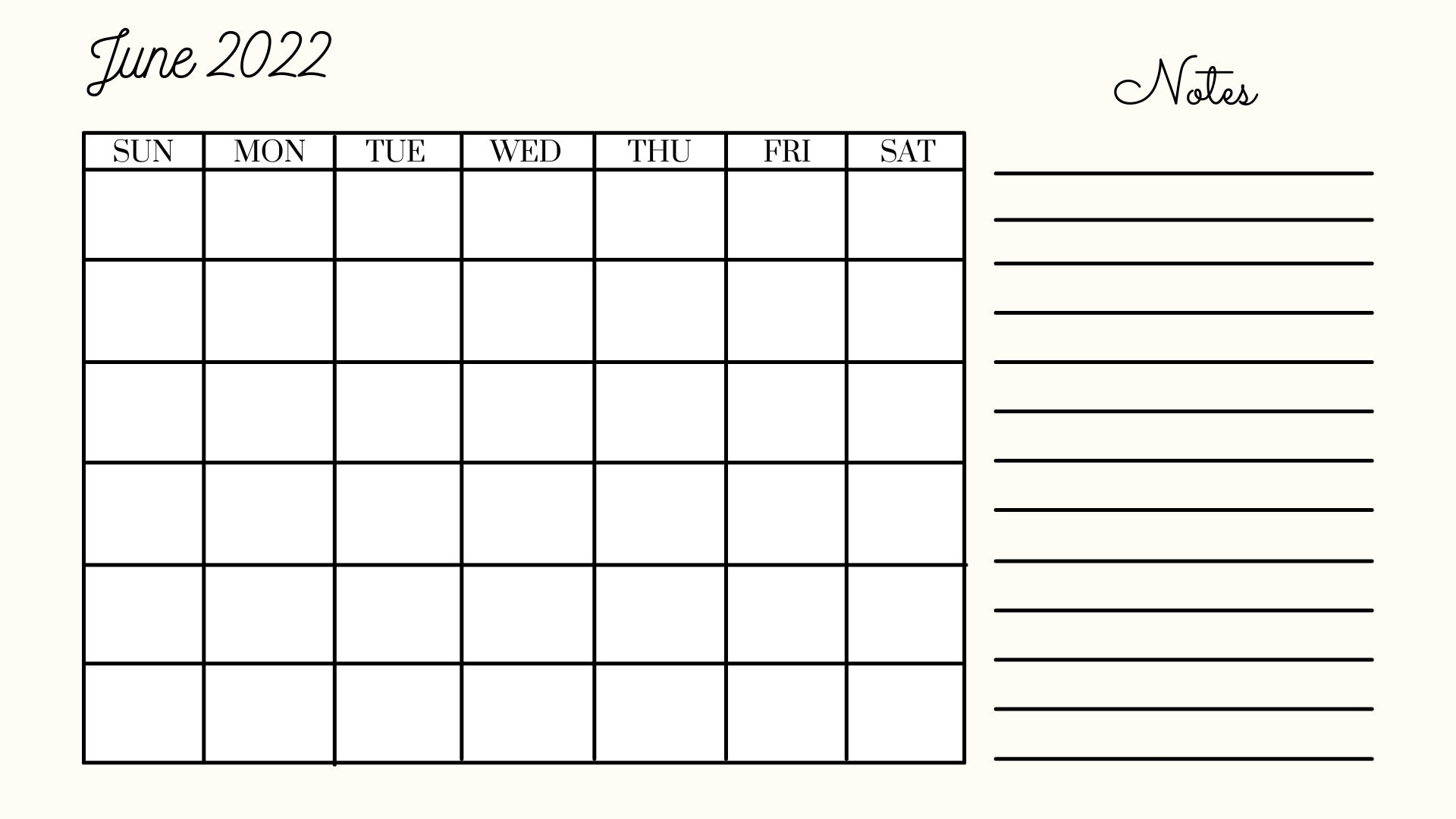2022 Monthly Calendar W/ Notes Printable L Calendar by Month L Notes ...