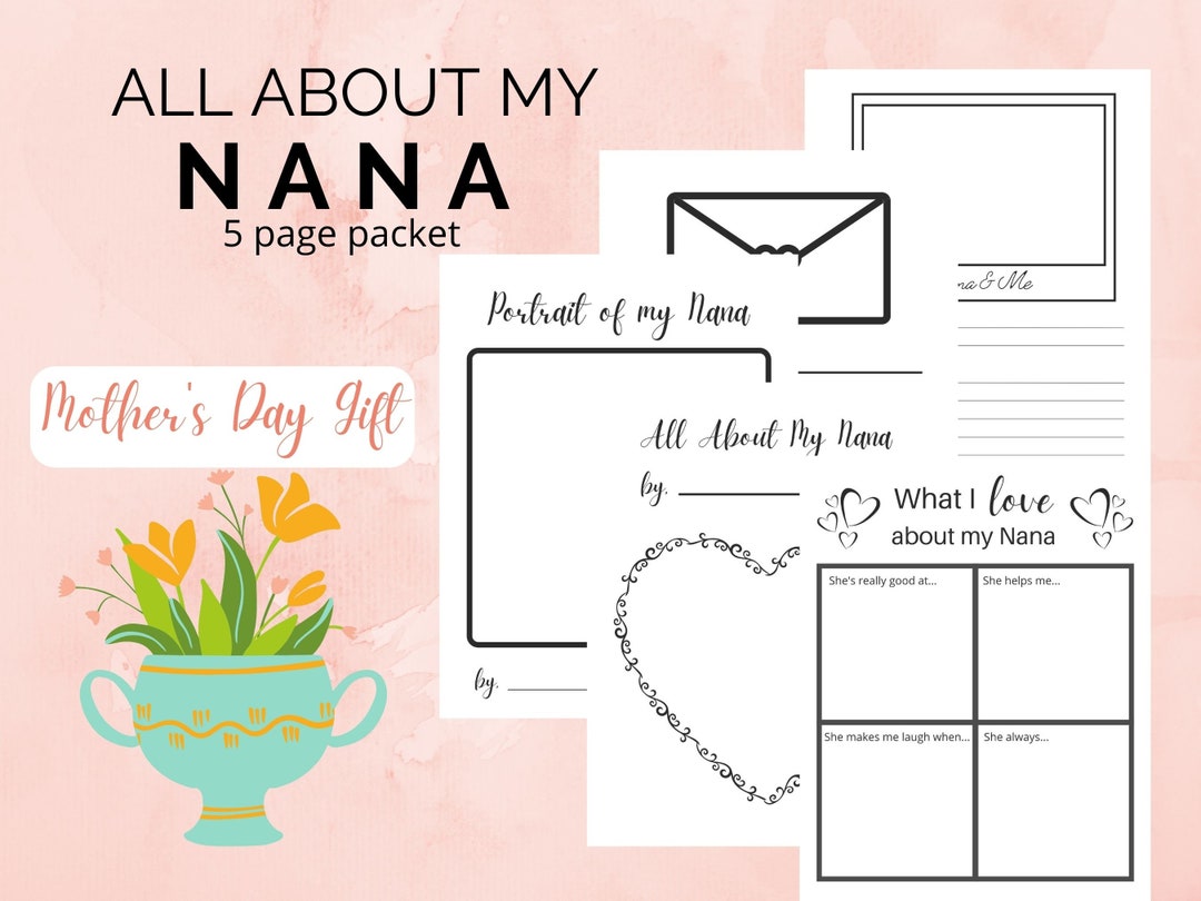 Nana Mothers Day Gift, All About My Nana, Nana Activity Sheet, Nana ...