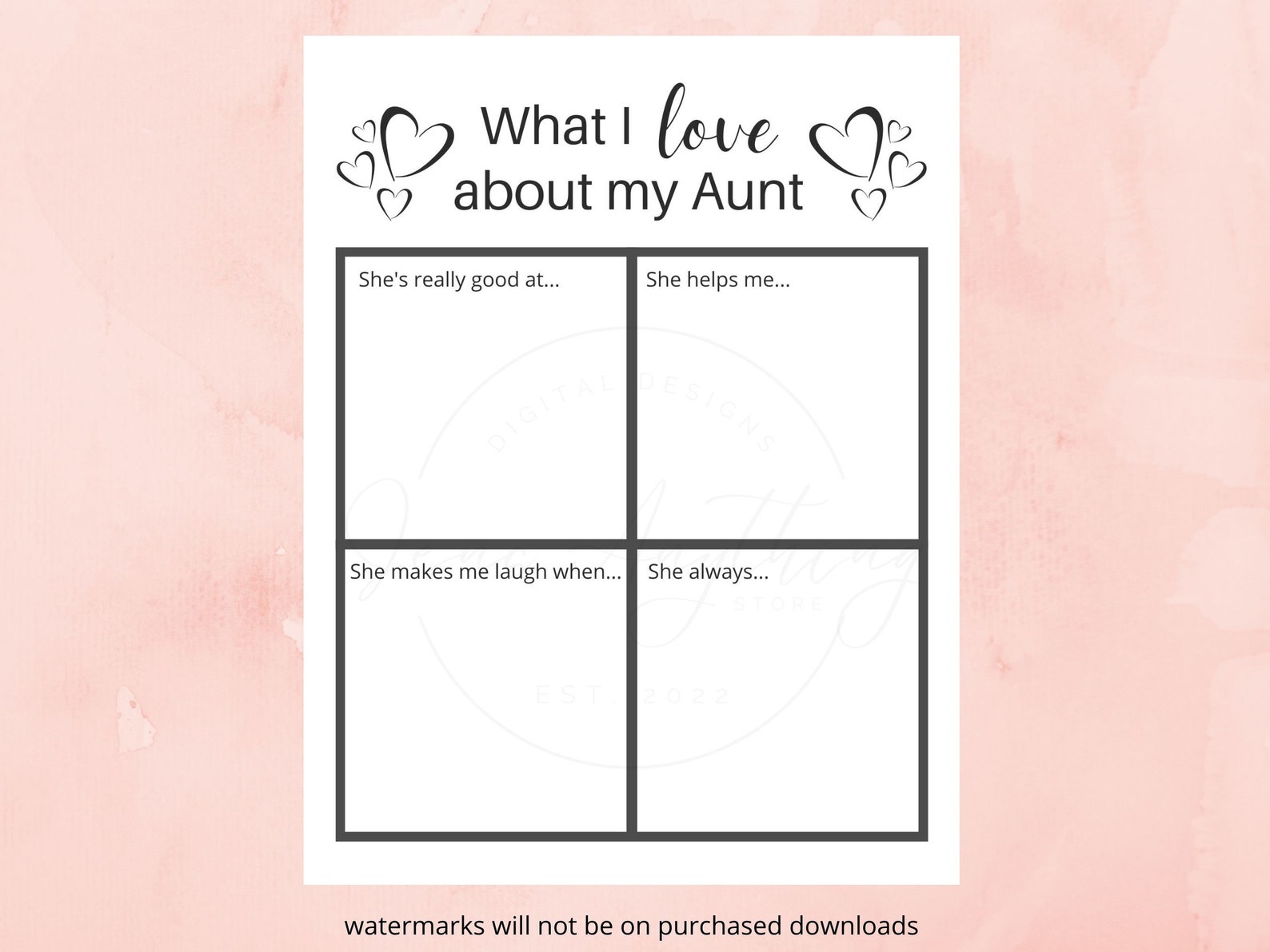 All About My Aunt Activity Sheet: Aunt Gift, Memory Booklet (digital ...