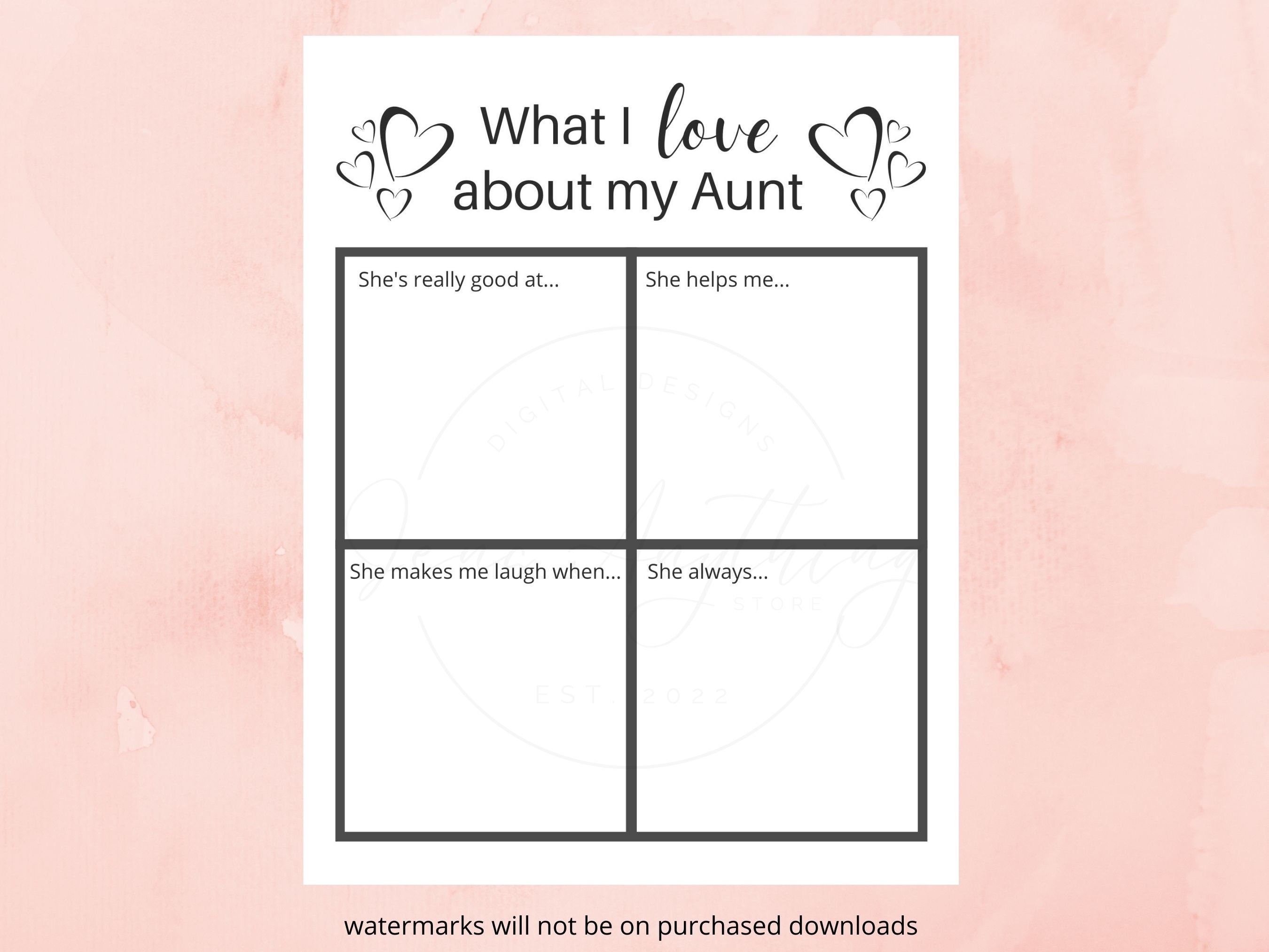 All About My Aunt Activity Sheet: Aunt Gift, Memory Booklet (digital ...