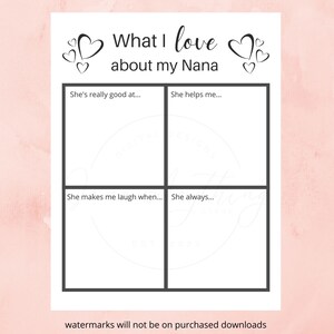 Nana Mothers Day Gift, All About My Nana, Nana Activity Sheet, Nana ...
