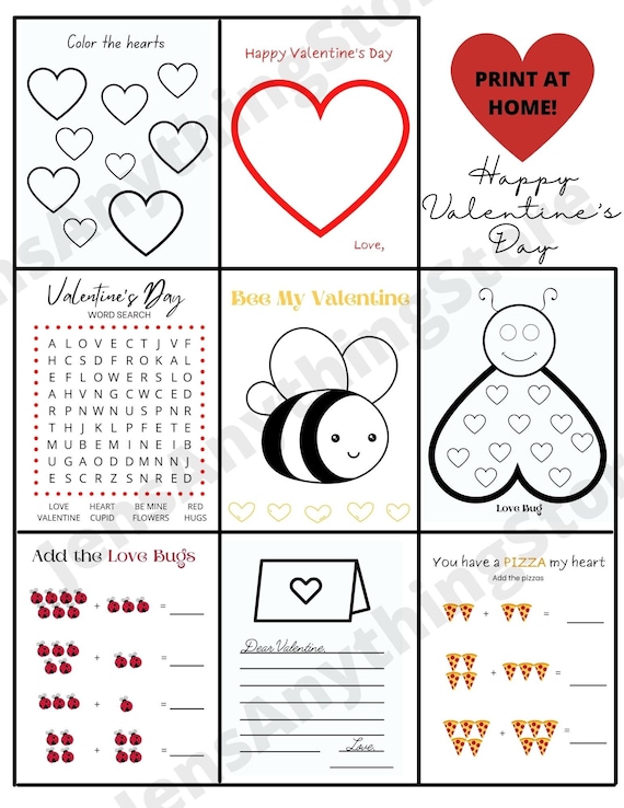 Valentine's Day Printables Worksheets Valentine's | Etsy