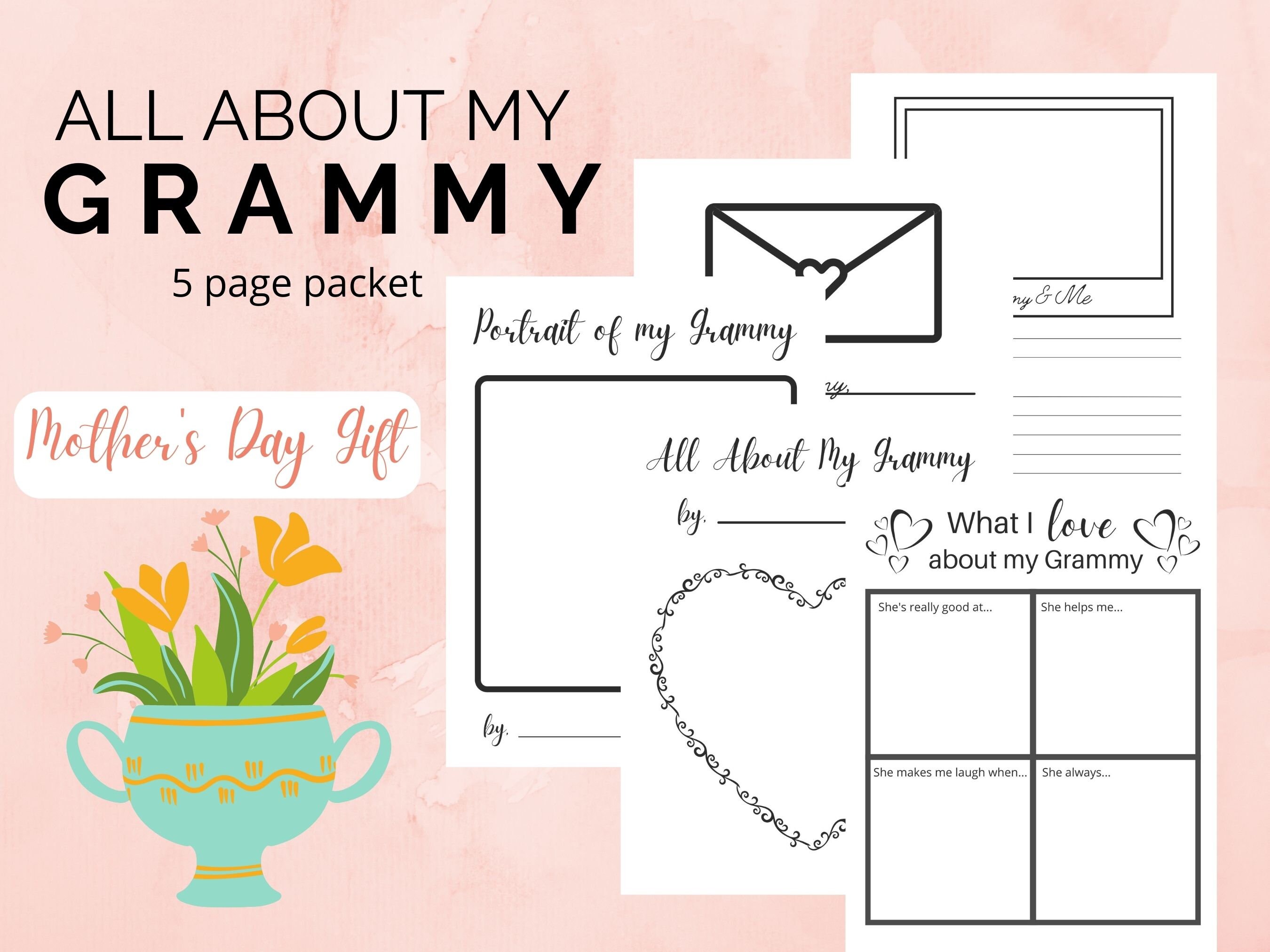 All About My Grammy, Grammy Mothers Day Packet, Grandma Gift, All About ...