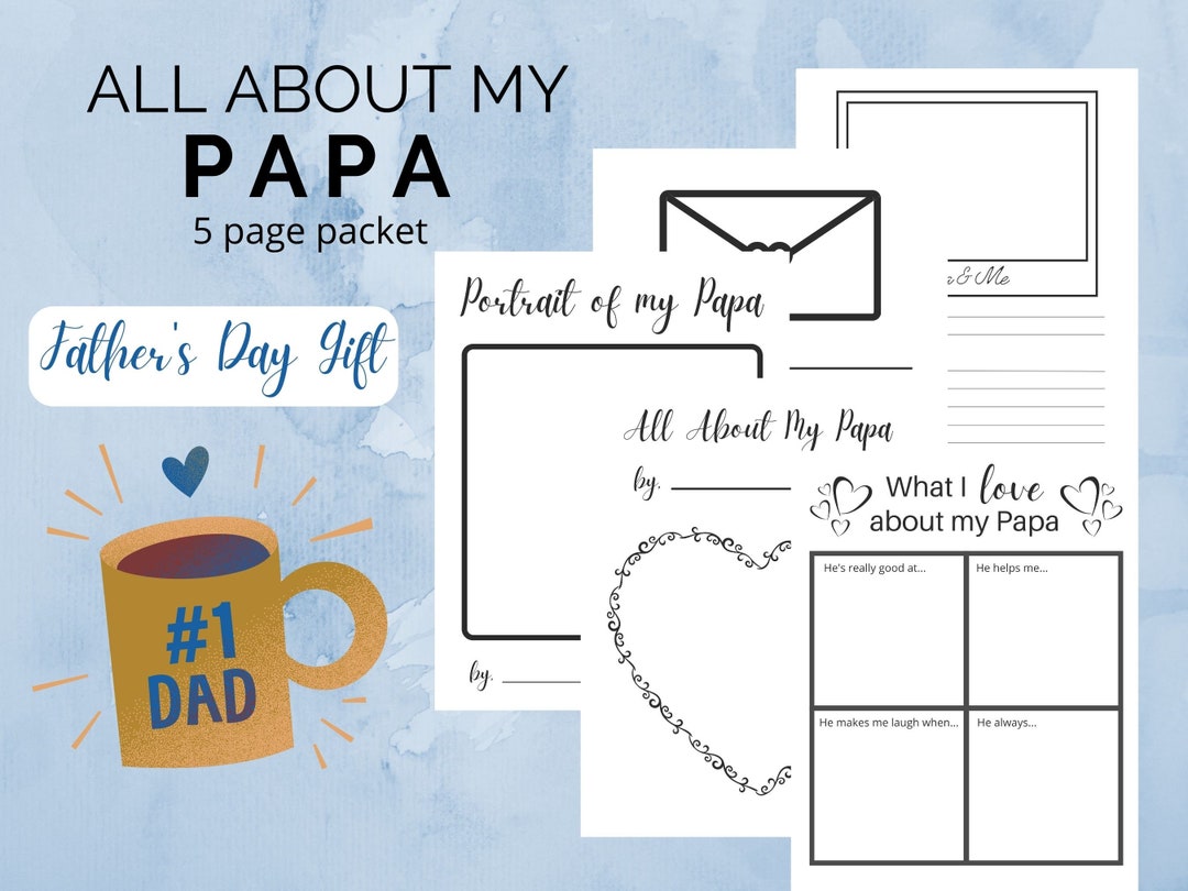 All About My Papa, Papa Fathers Day Packet, Father's Day Gift From Kids ...